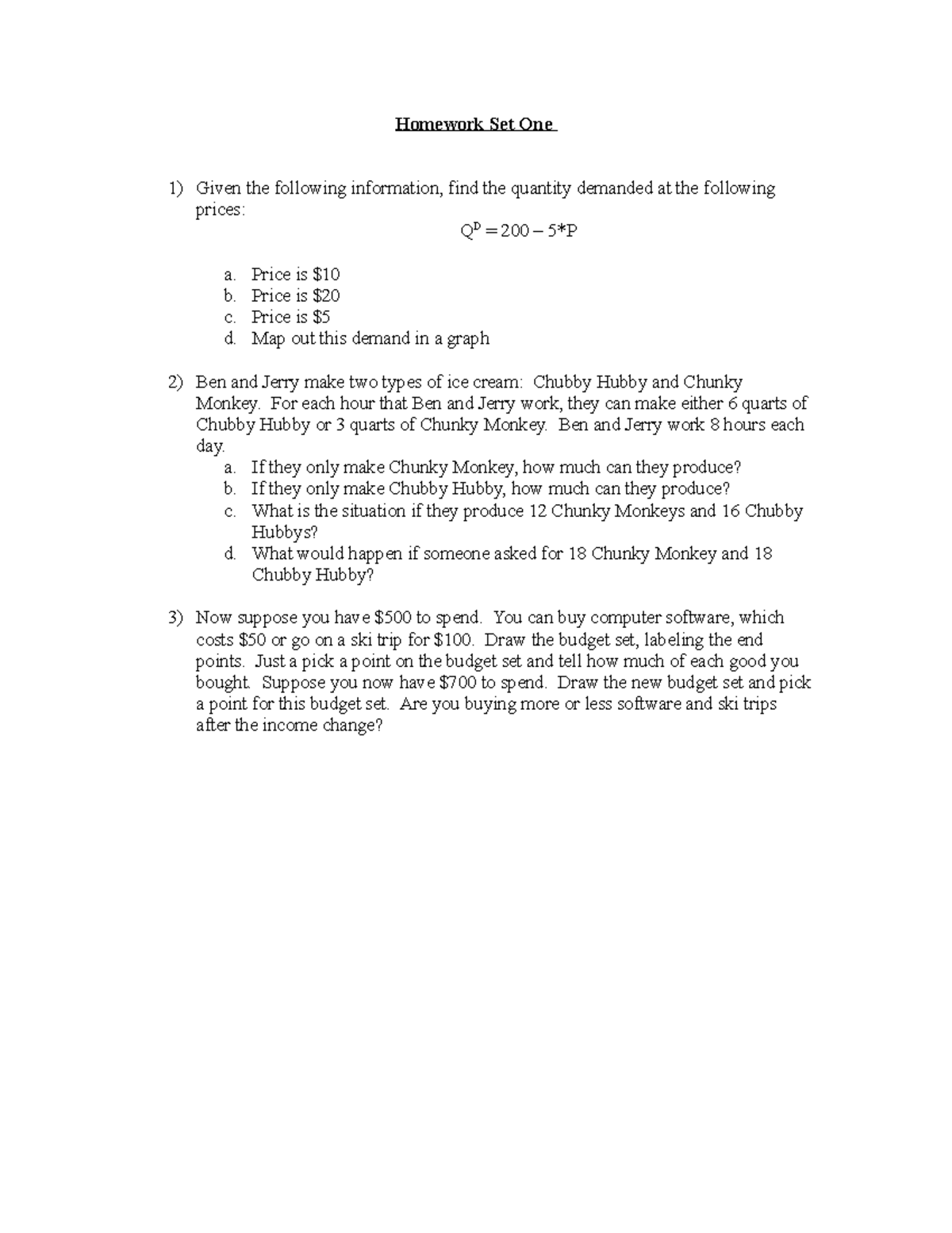 Macro HW Set 1 - hmw - Homework Set One Given the following information ...