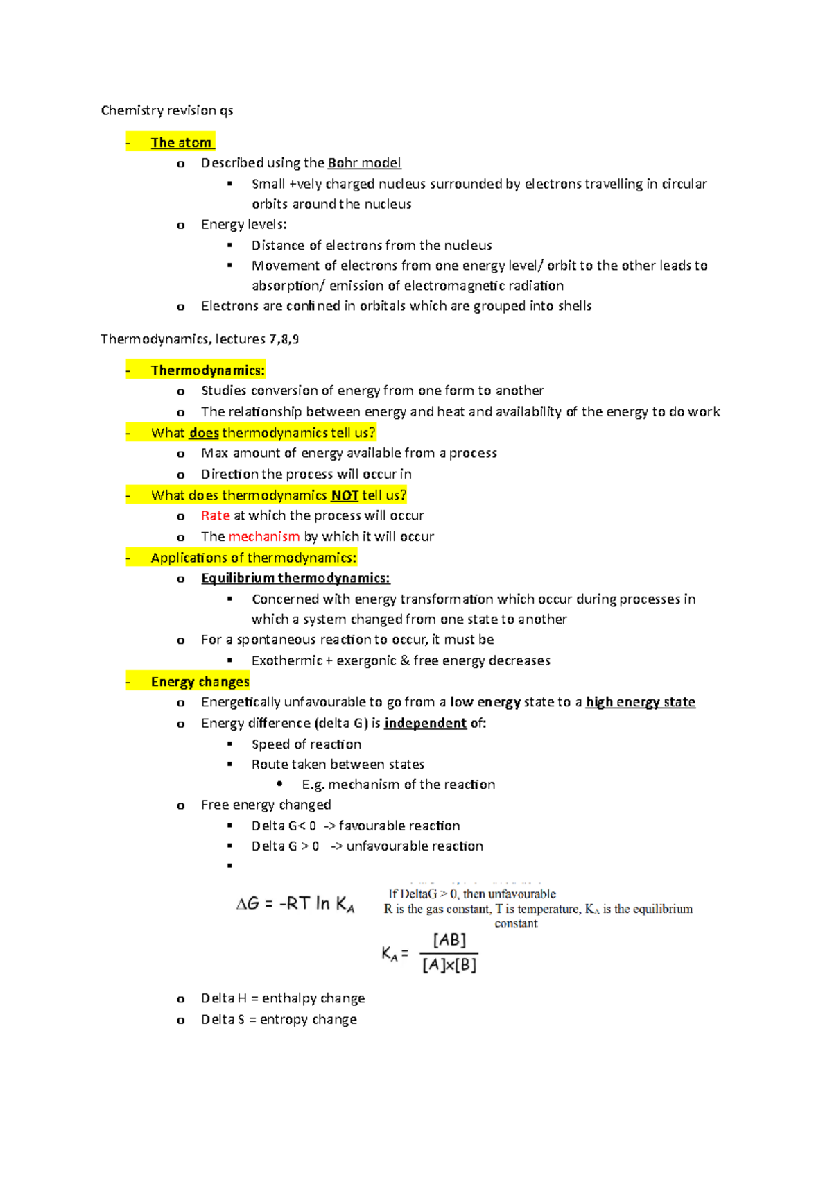 Chemistry revision qs - lecture questions - Chemistry revision qs The atom o Described using the ...