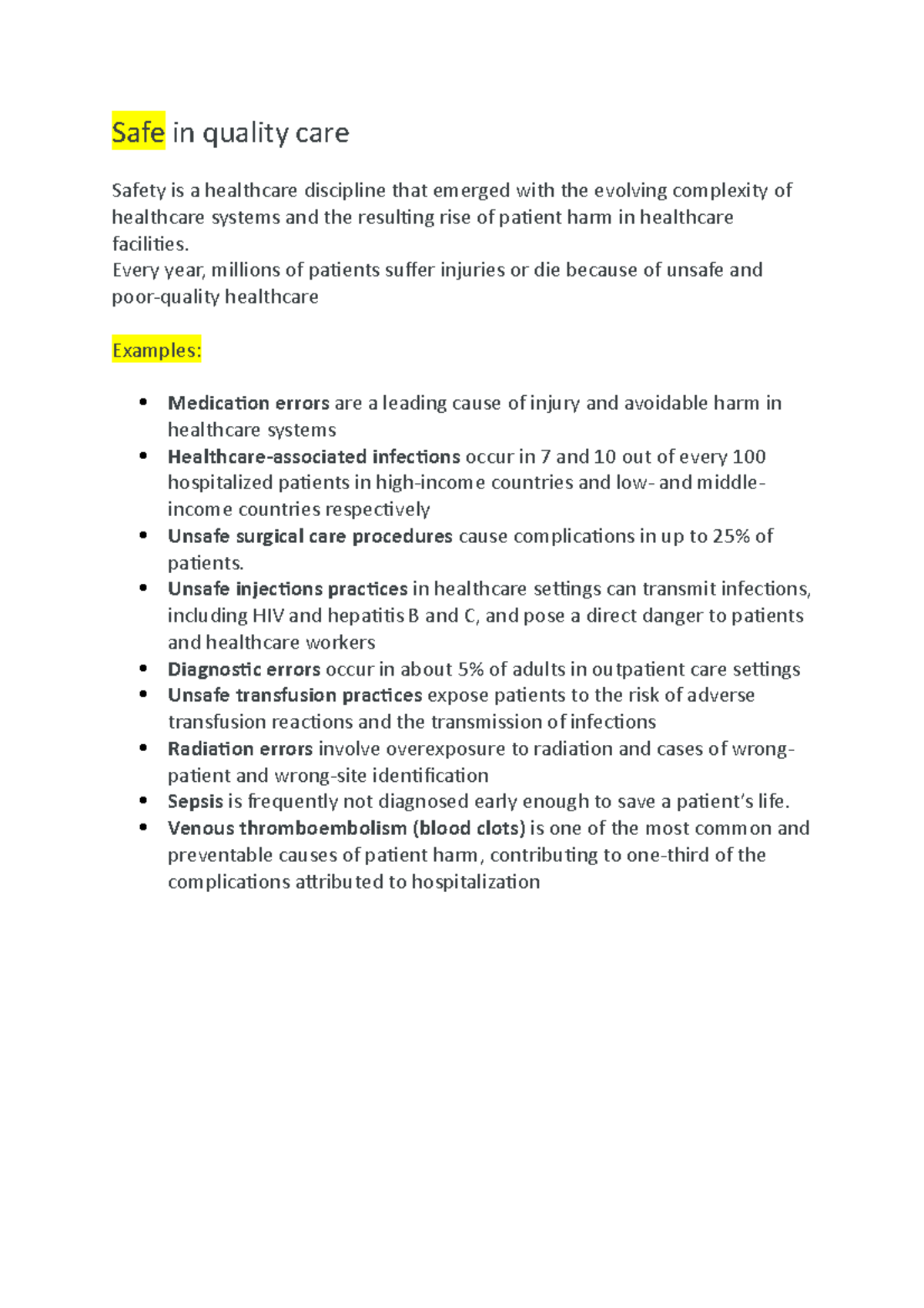 Safe in quality care - A SHORT DESCRIPTION - Safe in quality care ...