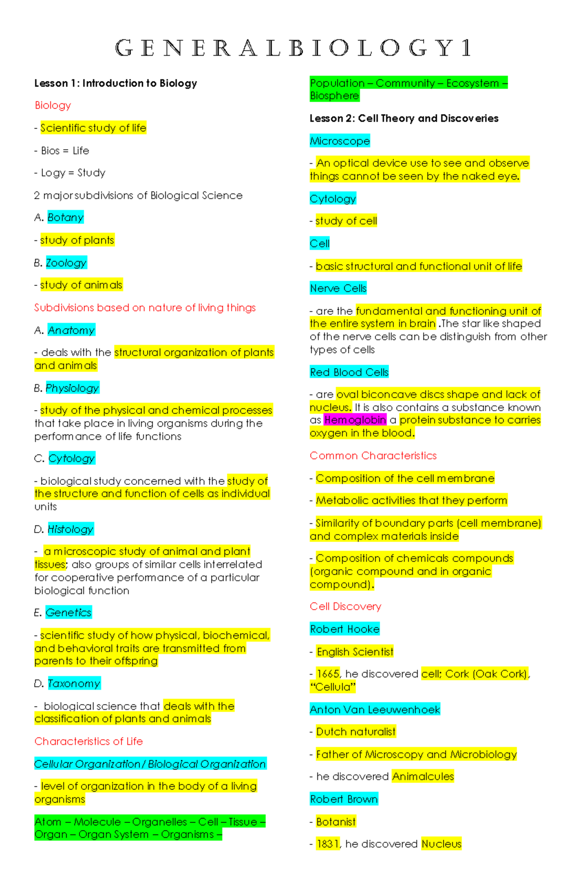 General Biology 1 reviewer - G E N E R A L B I O L O G Y 1 Lesson 1 ...