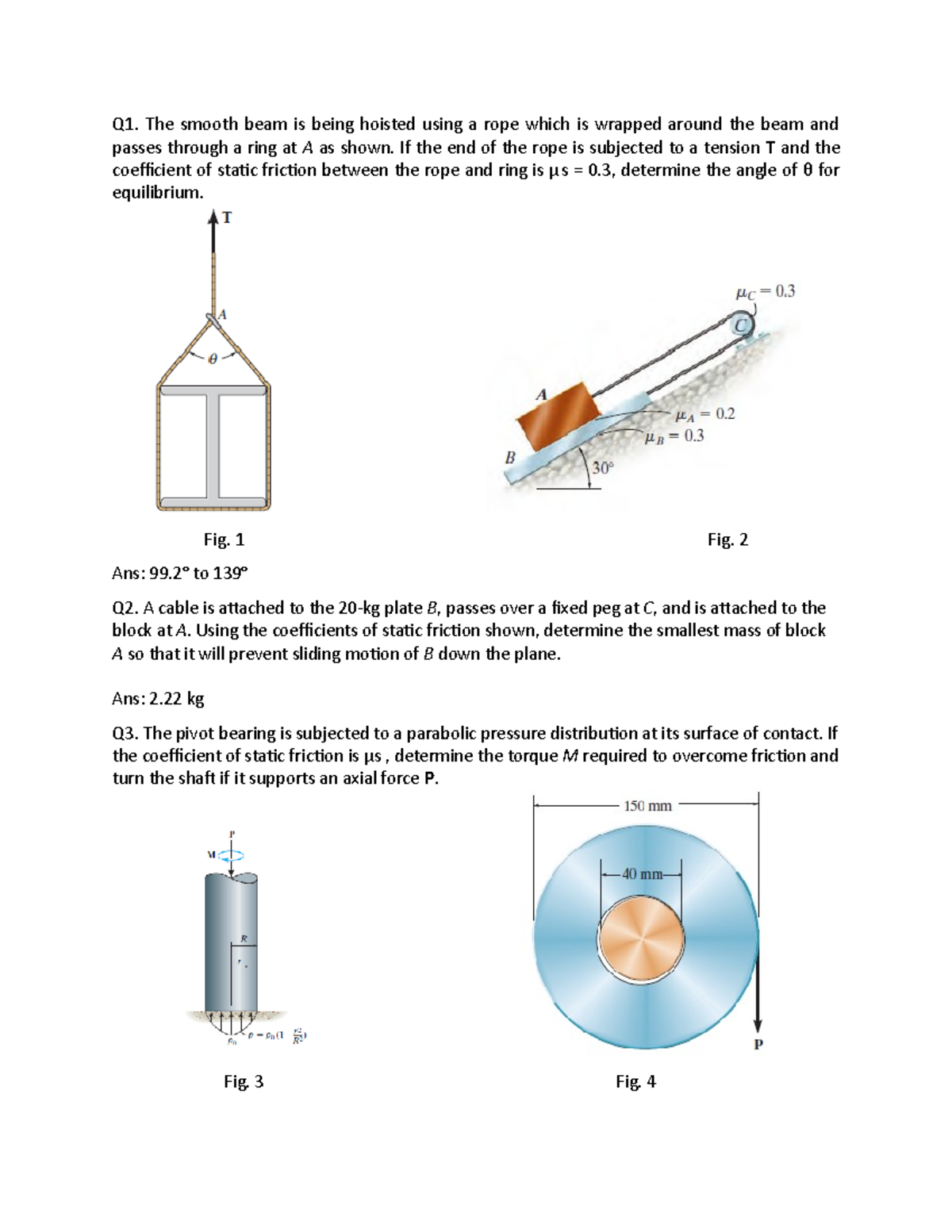 Tutorial Problems based on Belt friction Thrust Bearing Journal Bearing ...