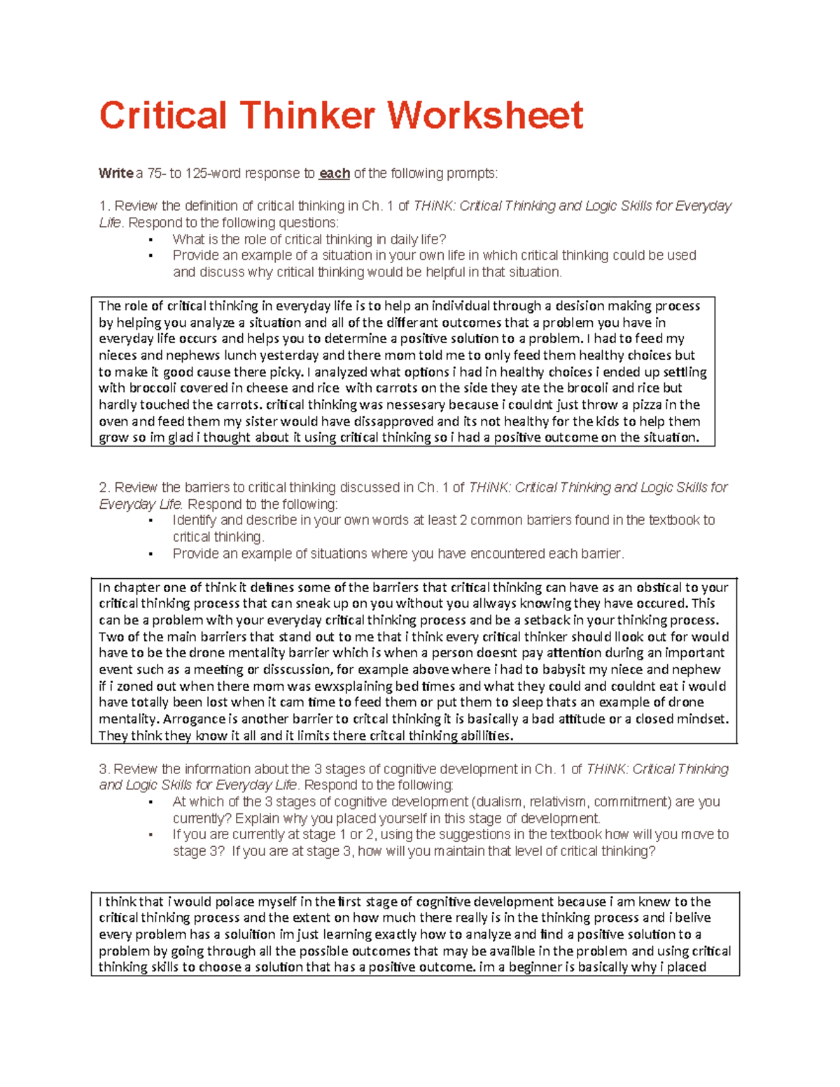 Megan+petersons+HUM115 v9 wk1 Critical Thinker Worksheet+ - Critical ...