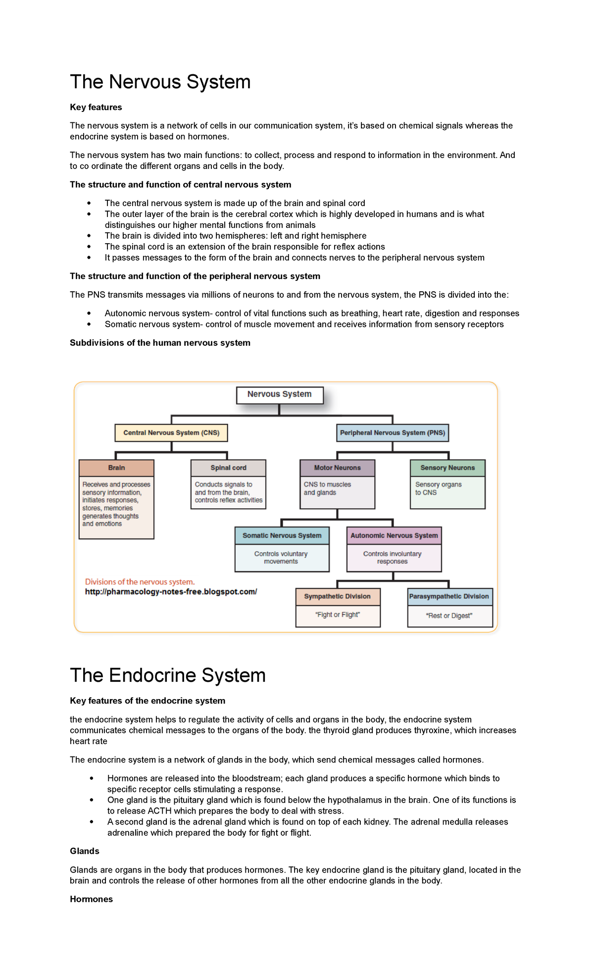 Biopsychology - notes on biopsych - The Nervous System Key features The ...