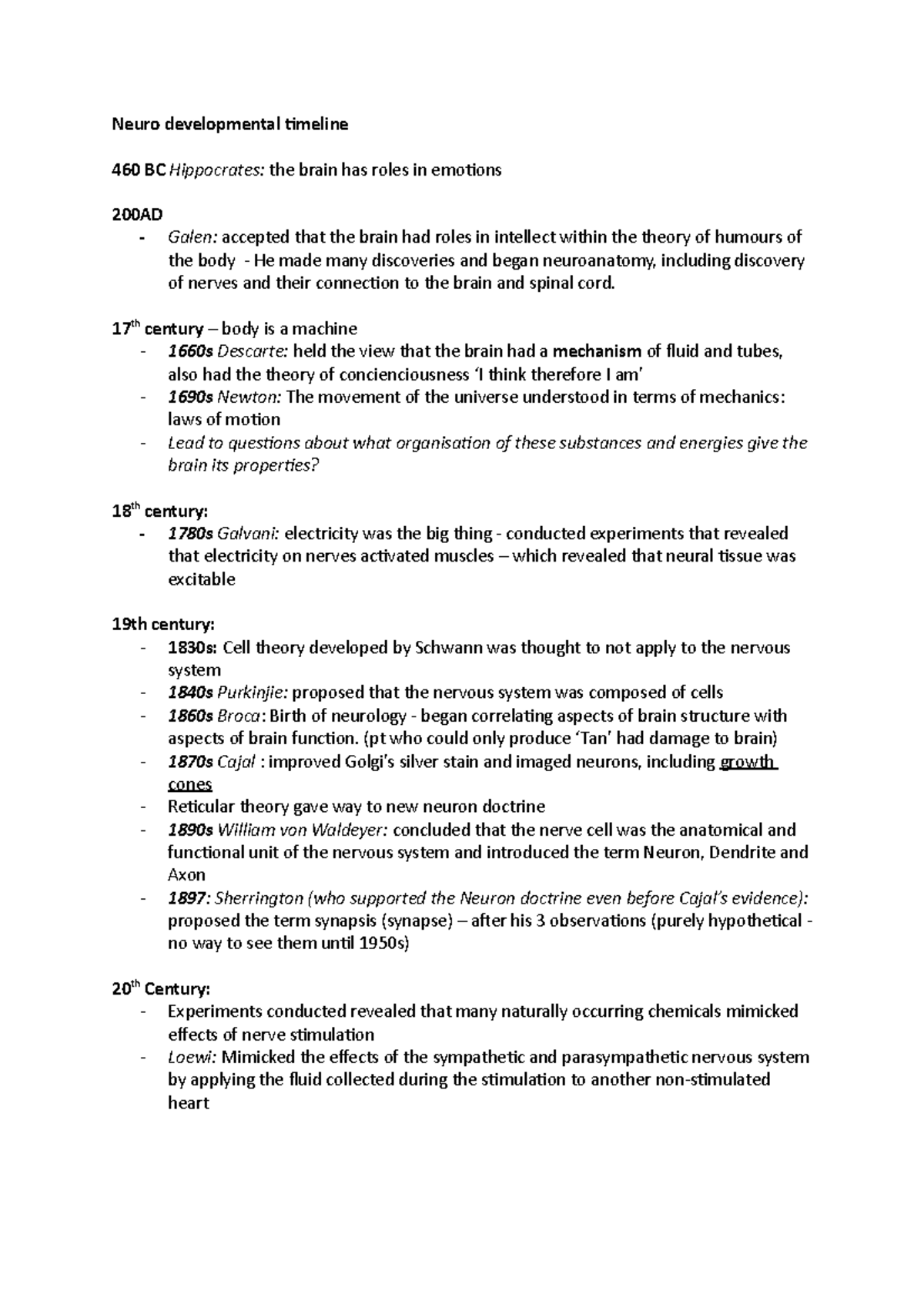 Neuro developmental timeline - 17 th century – body is a machine ...