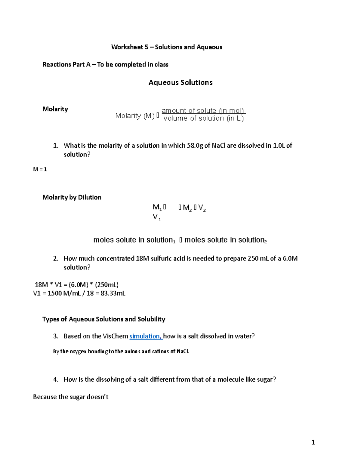 Worksheet 5-Solutions and Aq. Reactions -1 - Worksheet 5 – Solutions ...