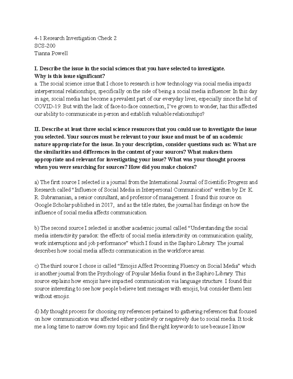 4-1 Research Investigation Check 2 - Describe the issue in the social ...