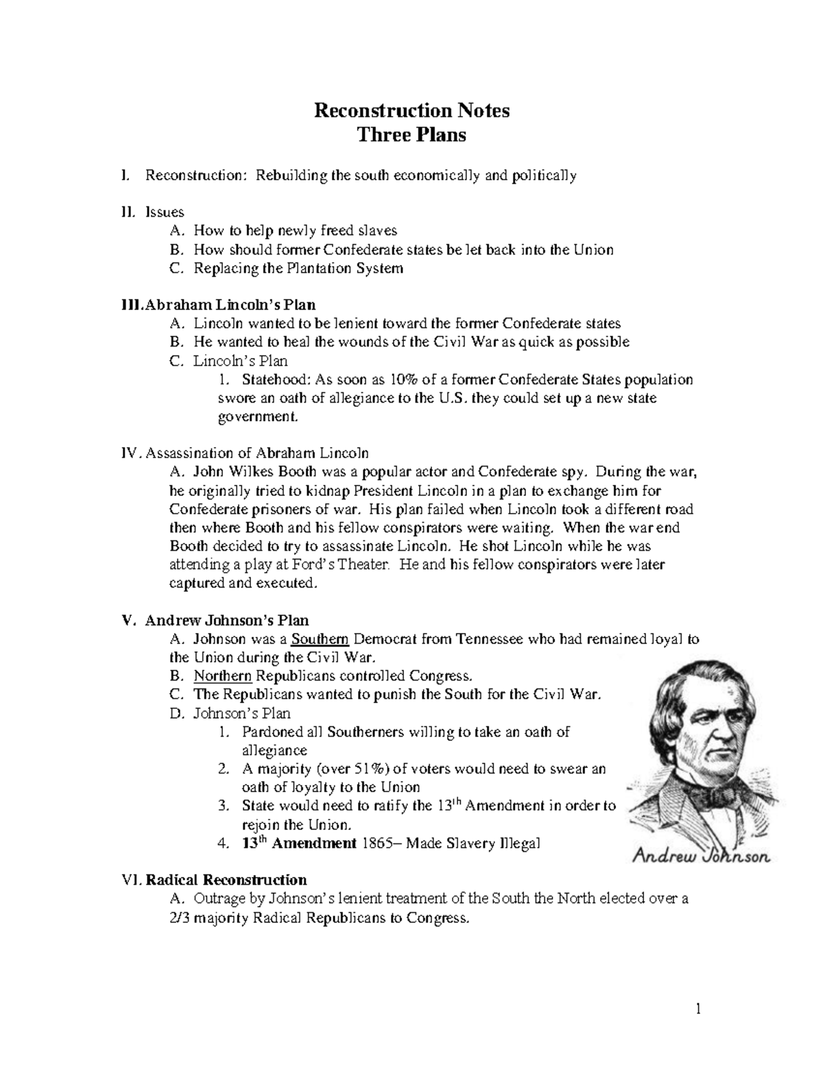Notes Reconstruction-1-1 - 1 Reconstruction Notes Three Plans I ...