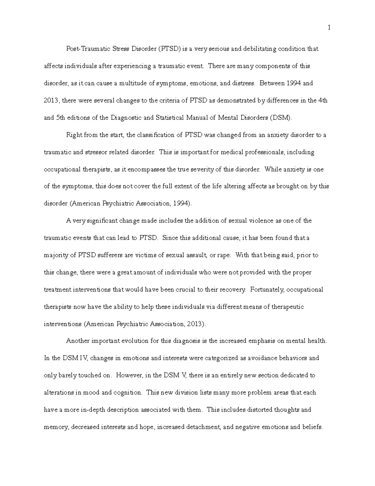 PTSD 2 Pages : - brief paper on ptsd - 1 Post-Traumatic Stress Disorder ...