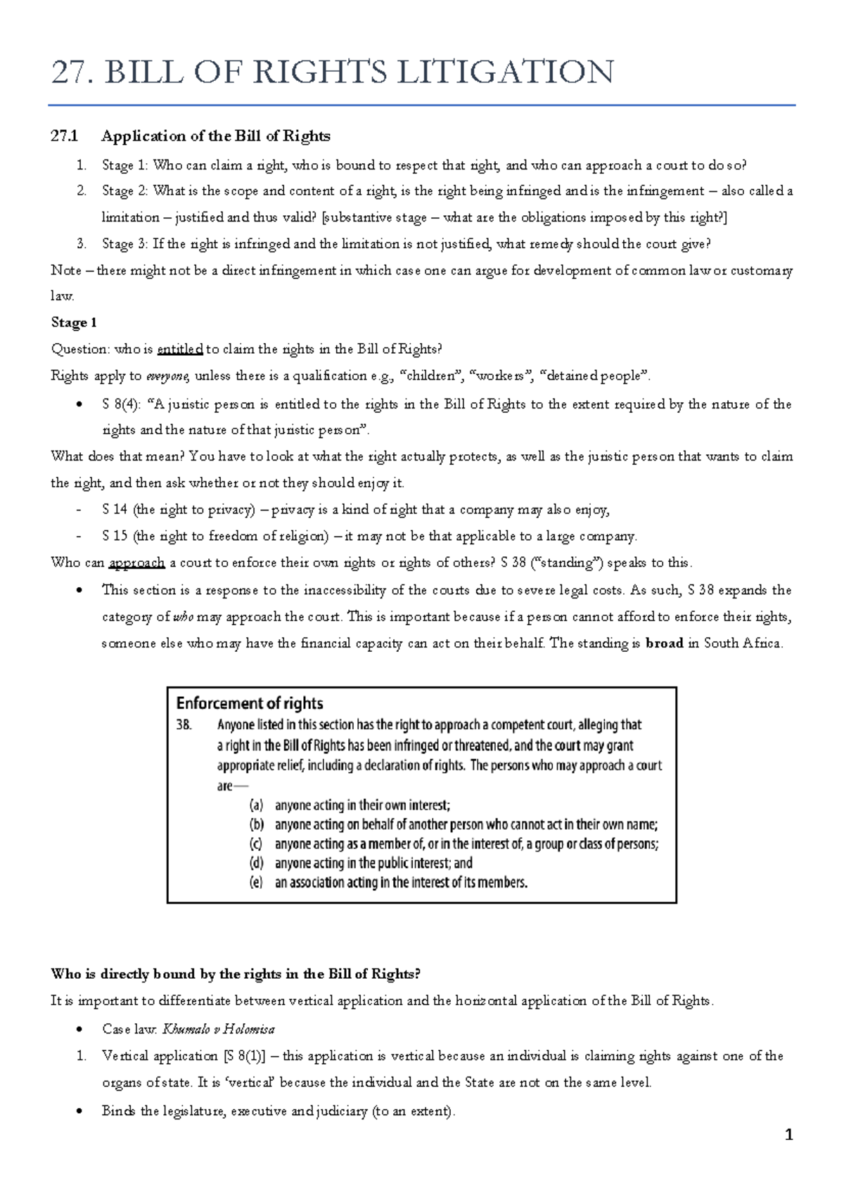 Professor De Vos - Bill of Rights Litigation - PBL2002W - UCT - Studocu
