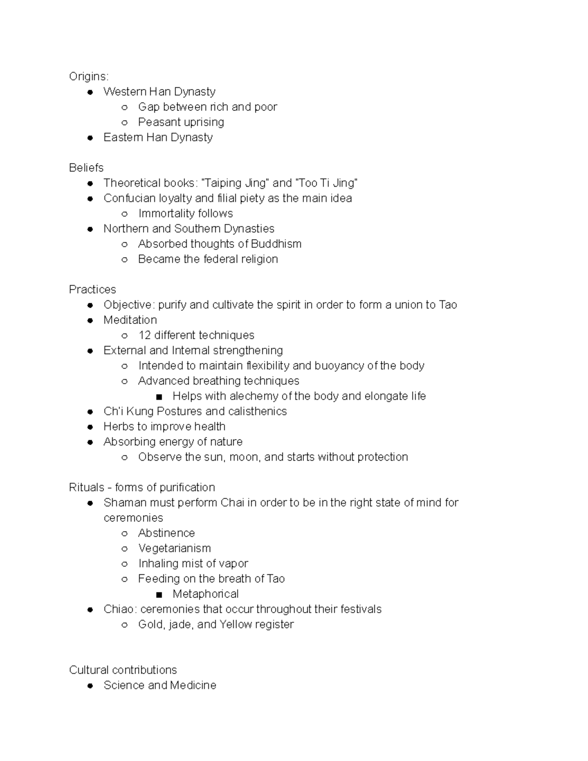 Taoism Notes - Origins: Western Han Dynasty Gap between rich and poor ...