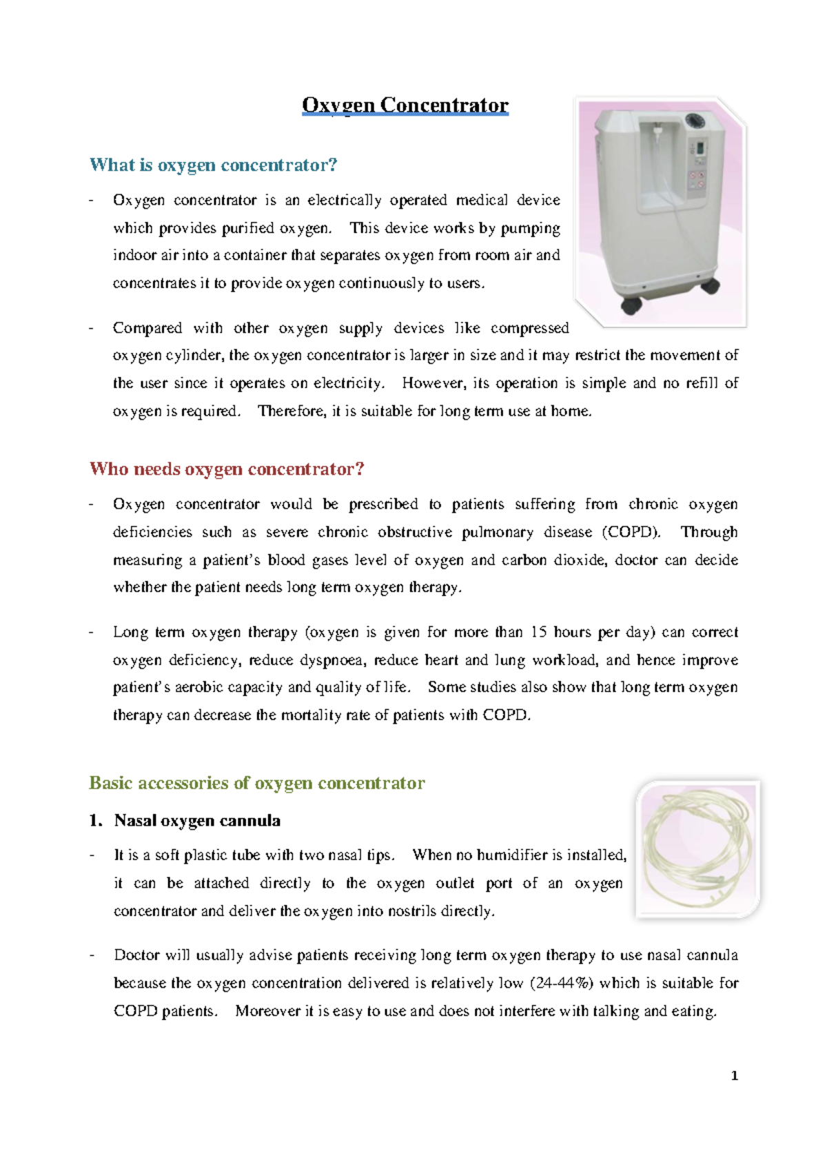Oxygen Concentrator Eng - 1 Oxygen Concentrator What is oxygen ...
