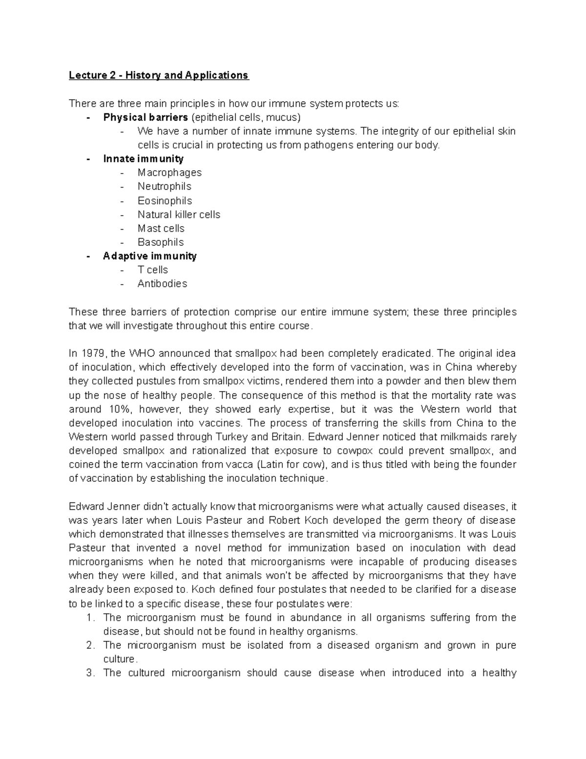 Health Science 3I03 Lecture 2 - History and Applications - Lecture 2 ...