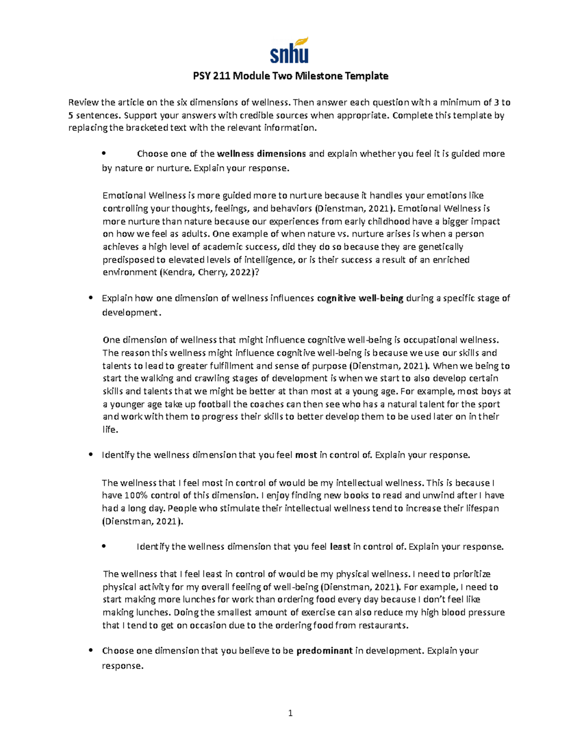 PSY 211 Module Two Milestone Template - PSY 211 Module Two Milestone ...