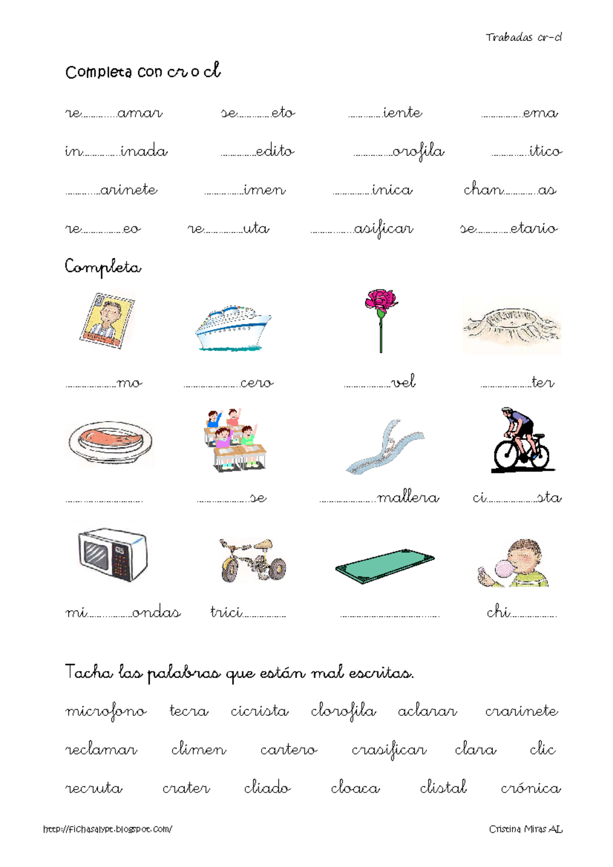 Fichas y actividades para trabajar las sílabas Trabadas cr cl ...