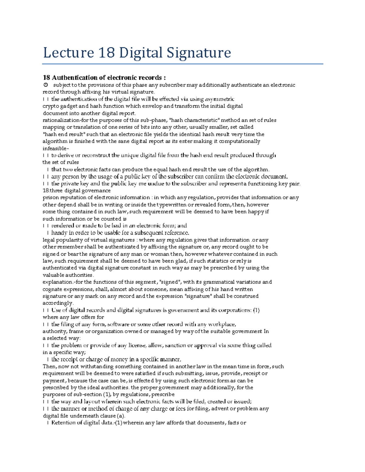 Lecture 18 Digital Signature - Lecture 18 Digital Signature 18 ...