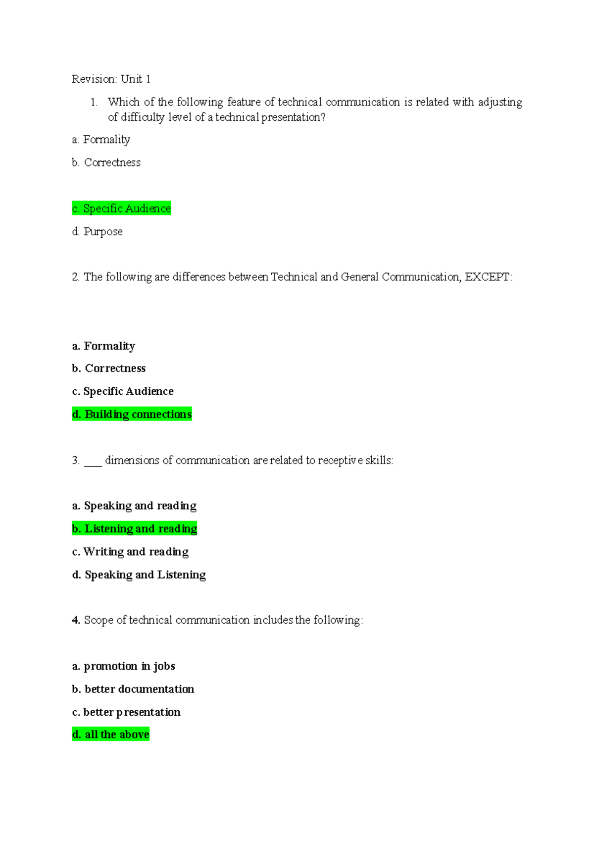 Revision of Unit 1 - unit 1 technical communication objective questions ...