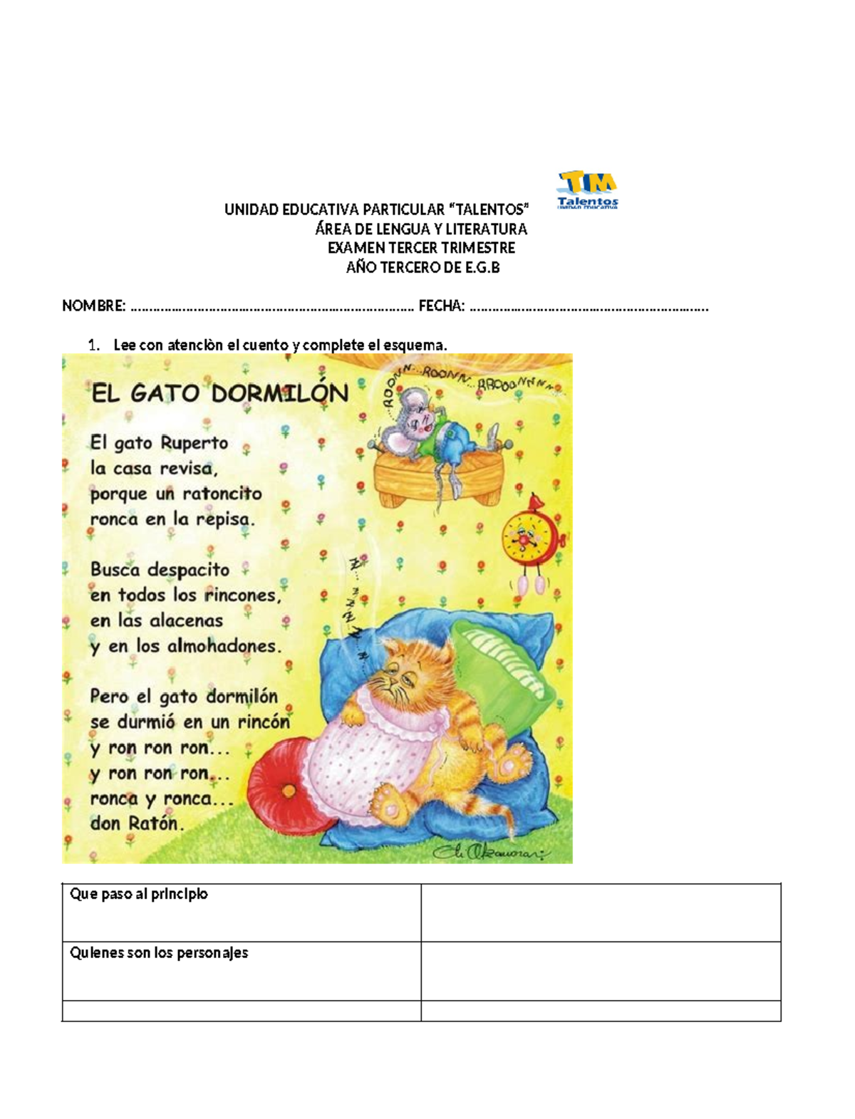 Tercero lengua y literatura - UNIDAD EDUCATIVA PARTICULAR “TALENTOS ... Tercero lengua y literatura - UNIDAD EDUCATIVA PARTICULAR “TALENTOS ...