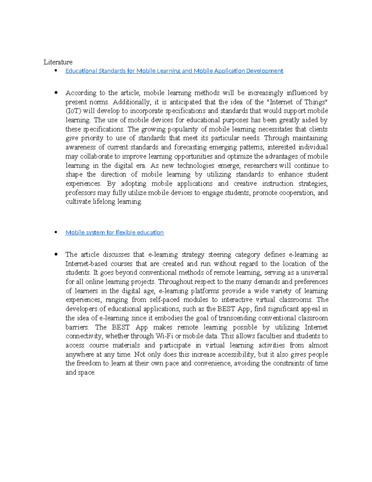 Summary of the RS and RL - Literature Educational Standards for Mobile ...