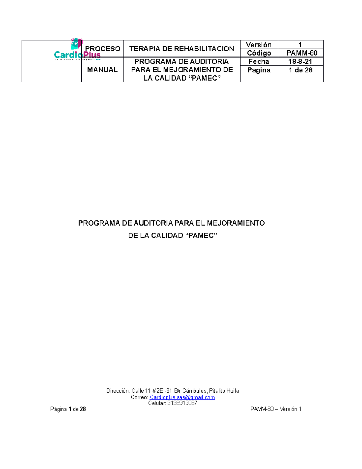 Pamec 2021 estructurado - PROGRAMA DE AUDITORIA PARA EL MEJORAMIENTO DE ...