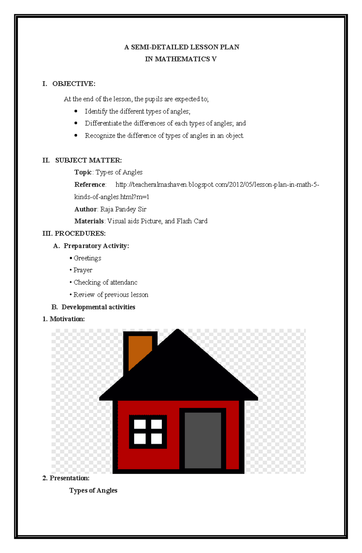 Types of angles - J - A SEMI-DETAILED LESSON PLAN IN MATHEMATICS V I ...