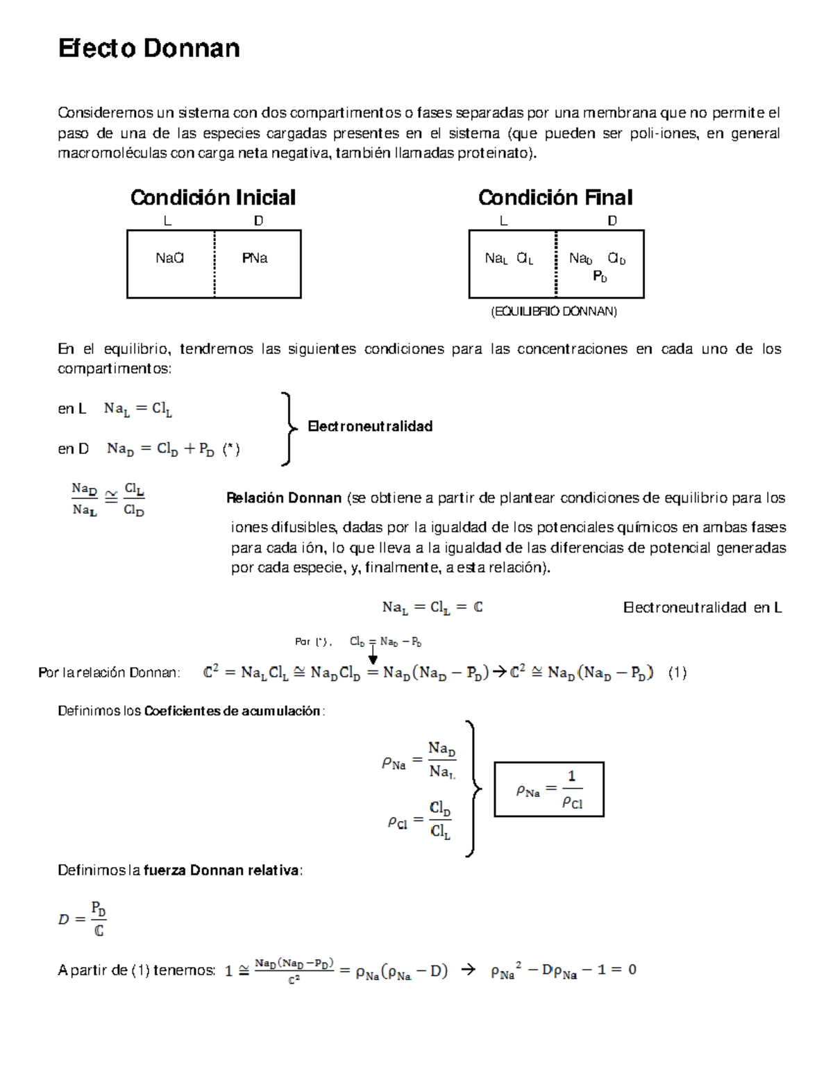 Efecto Donnan - Efecto Donnan Consideremos un sist ema con dos compart ...