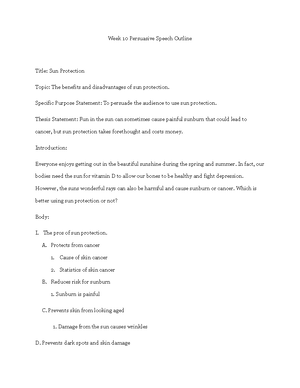 Speaking Outline Sun Protection - Speaking Outline Persausive Speech ...