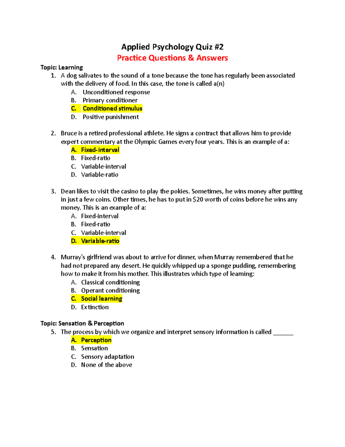 Quiz 2 Practice Questions Answers - Applied Psychology Quiz Practice ...