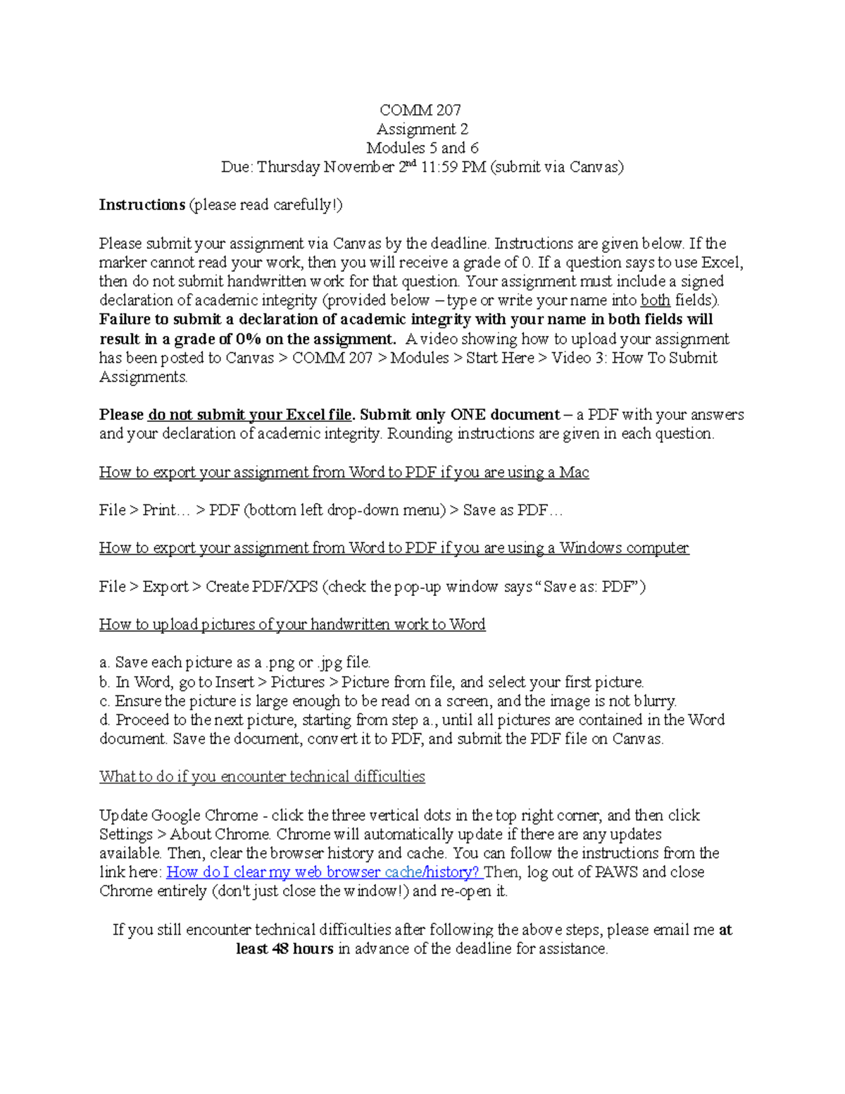 COMM207 F23 A2 Questions - COMM 207 Assignment 2 Modules 5 and 6 Due ...