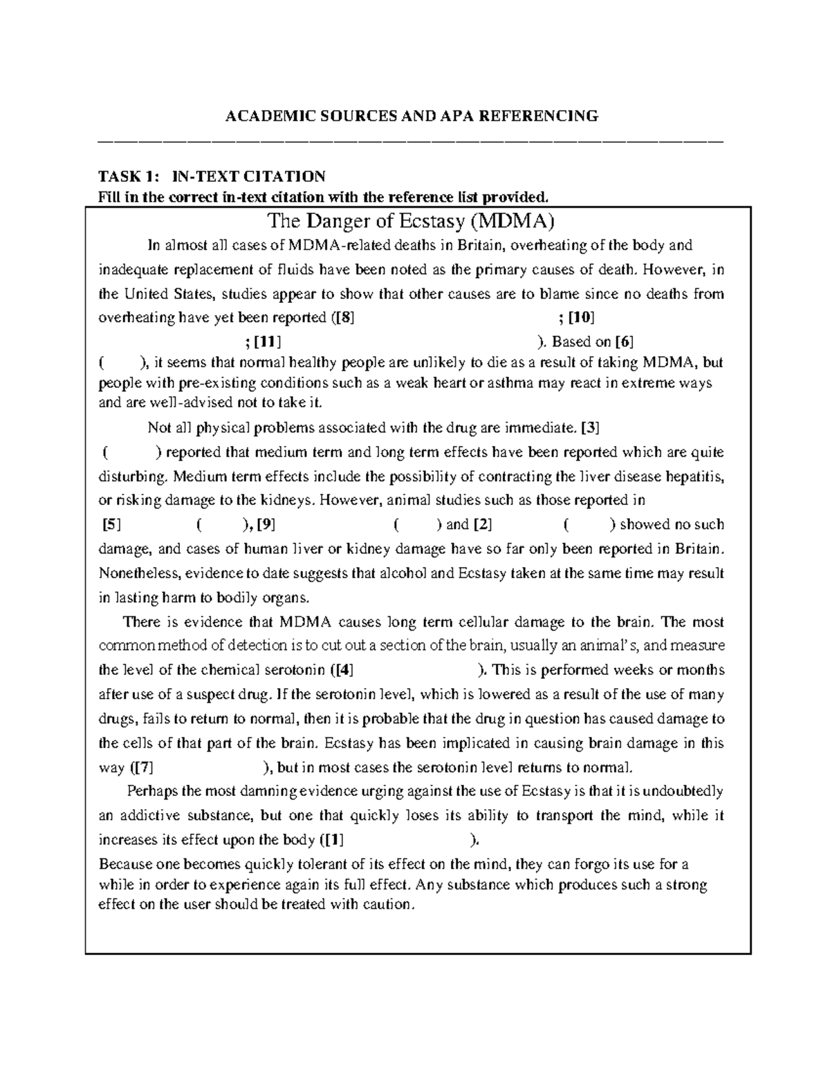 Self-Learning Worksheet (Student's copy) - ACADEMIC SOURCES AND APA ...