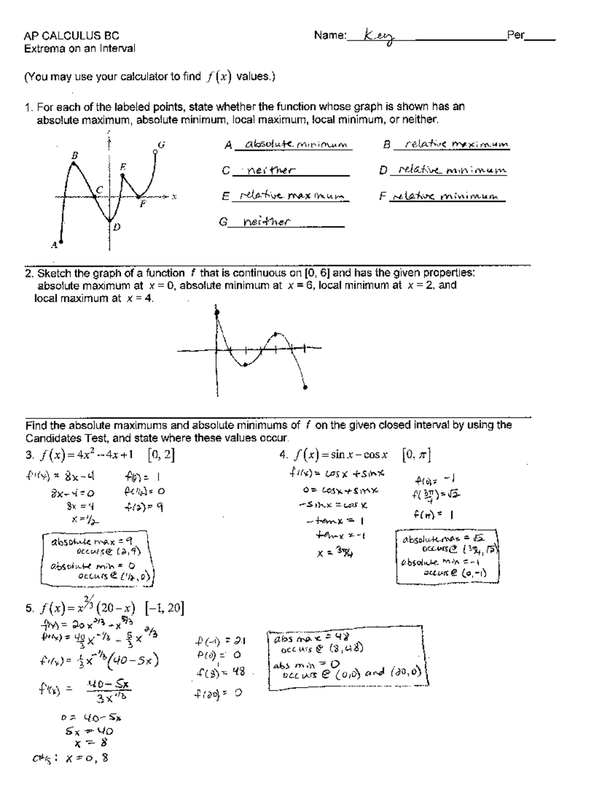 Key to 4-1 Extrema on an Interval - Studocu
