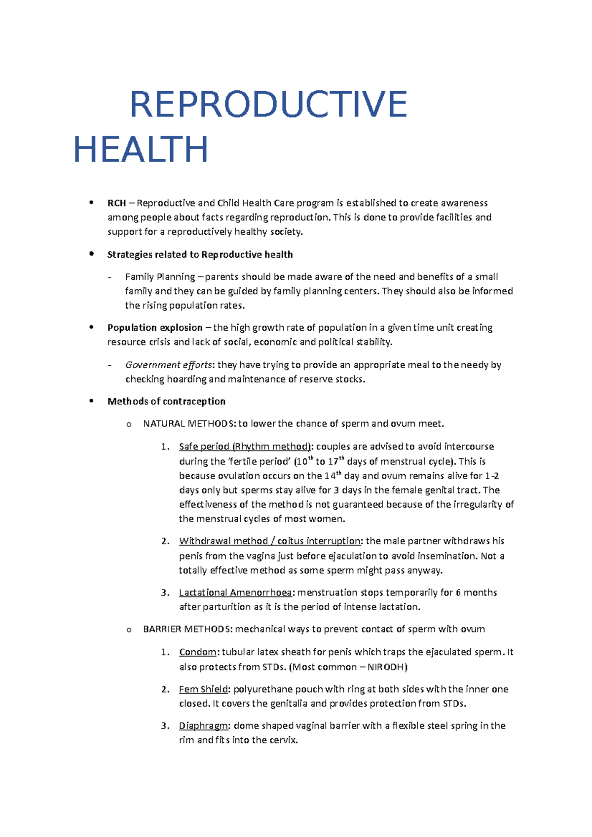 Reproductive Health - REPRODUCTIVE HEALTH RCH – Reproductive and Child ...