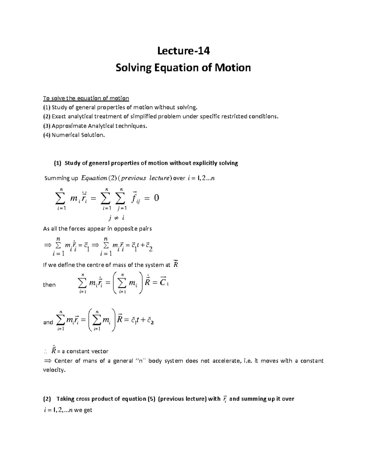 Lecture-14 - Aerospace Engineering - Lecture‐ 14 Solving Equation of ...