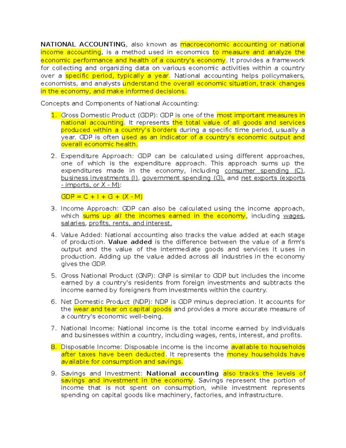 National Accounting - Summary Managerial Economics - NATIONAL ...