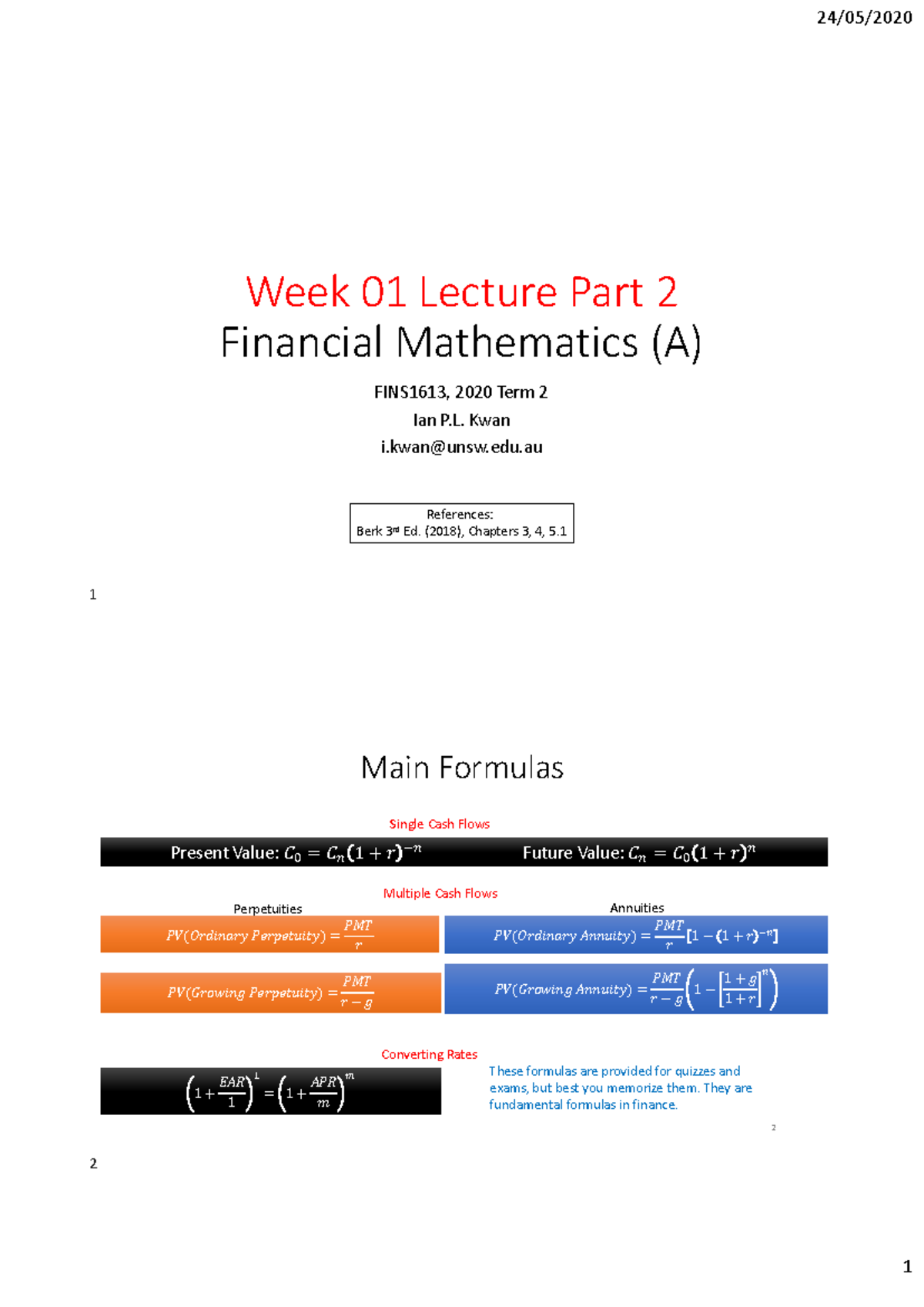 Week 1 Lecture - Financial Mathematics - Week 01 Lecture Part Financial ...