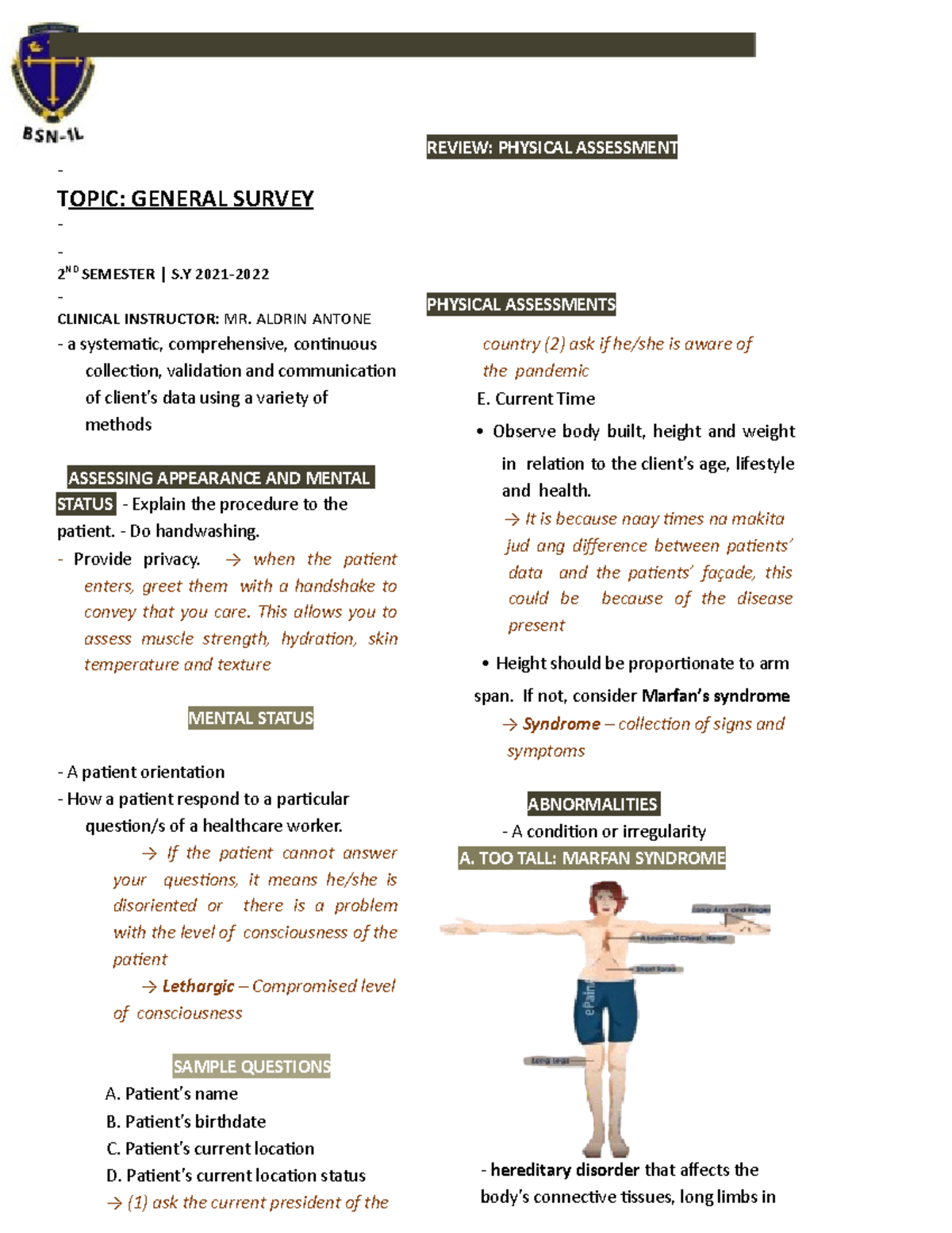 Health Assessment LEC Midterm - NCM 203 LEC: HEALTH ASSESSMENT - TOPIC ...