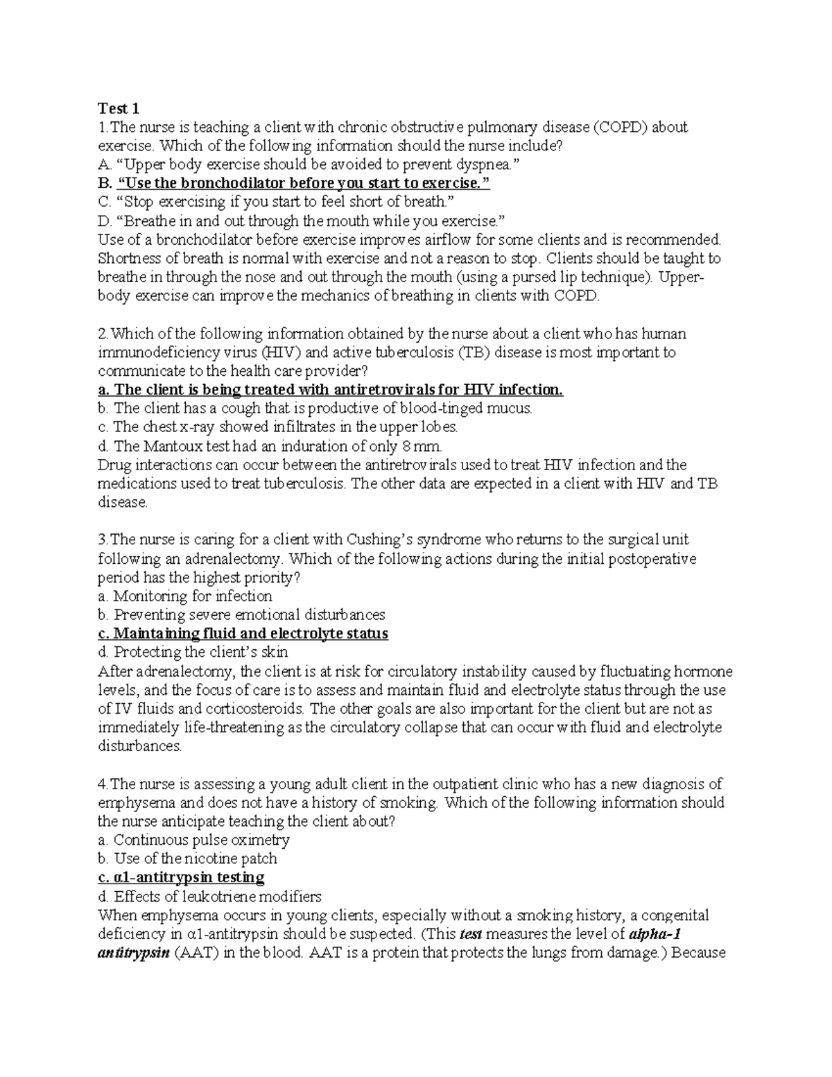 Review Questions - Test 1 1 nurse is teaching a client with chronic ...