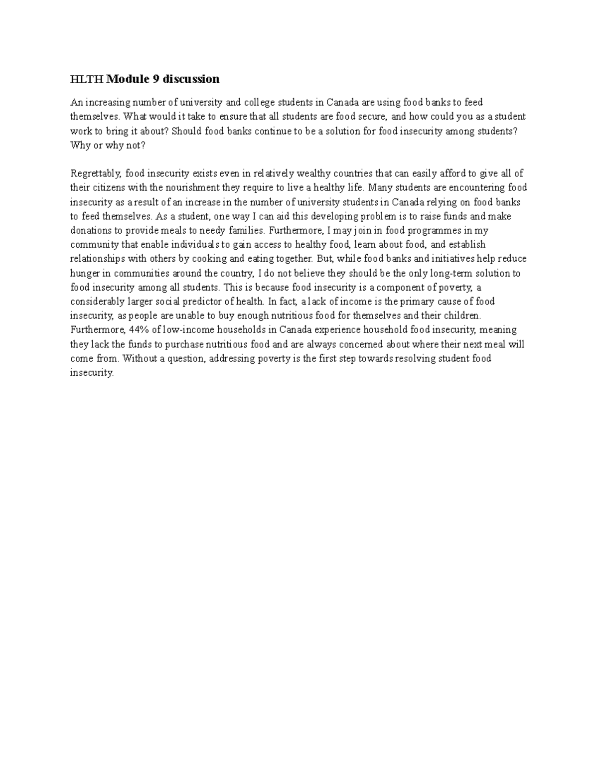 HLTH Module 9 discussion - HLTH Module 9 discussion An increasing ...