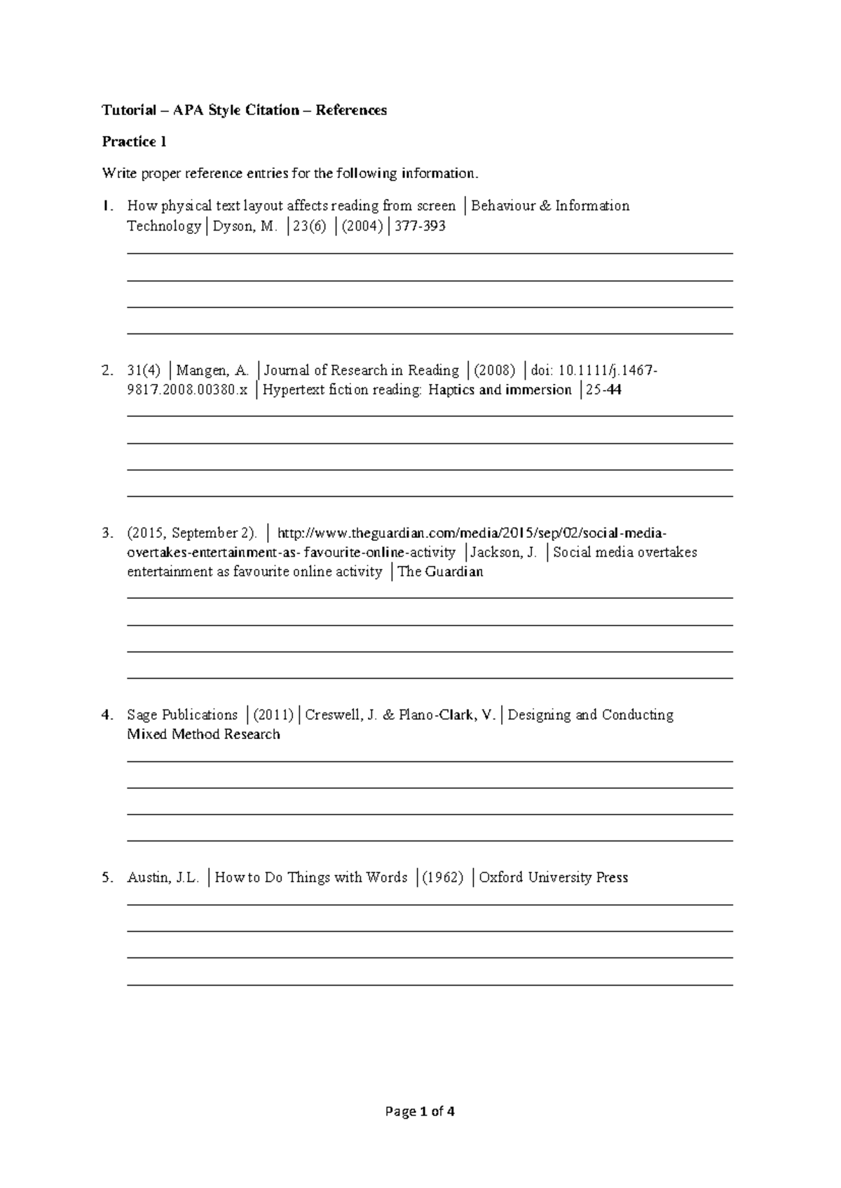 Tutorial - APA Style Citation - References - Tutorial – APA Style ...