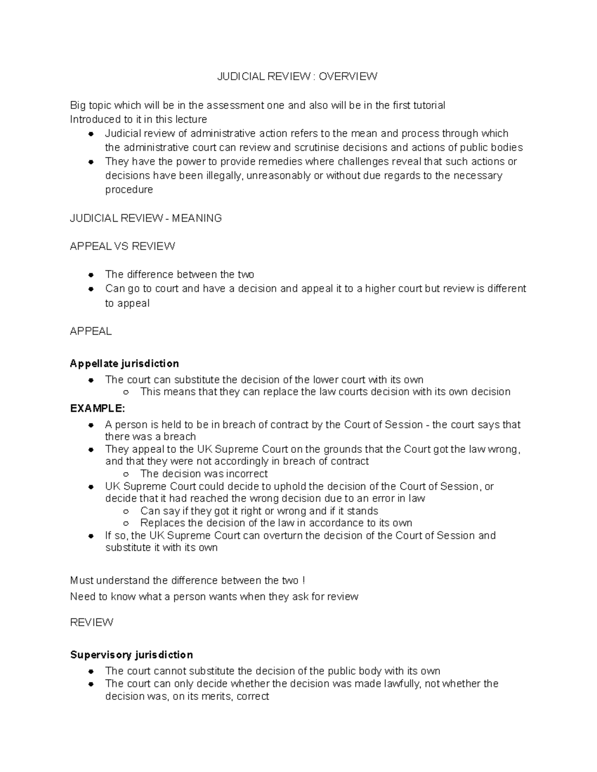 Judicial Review Overview - JUDICIAL REVIEW : OVERVIEW Big topic which ...