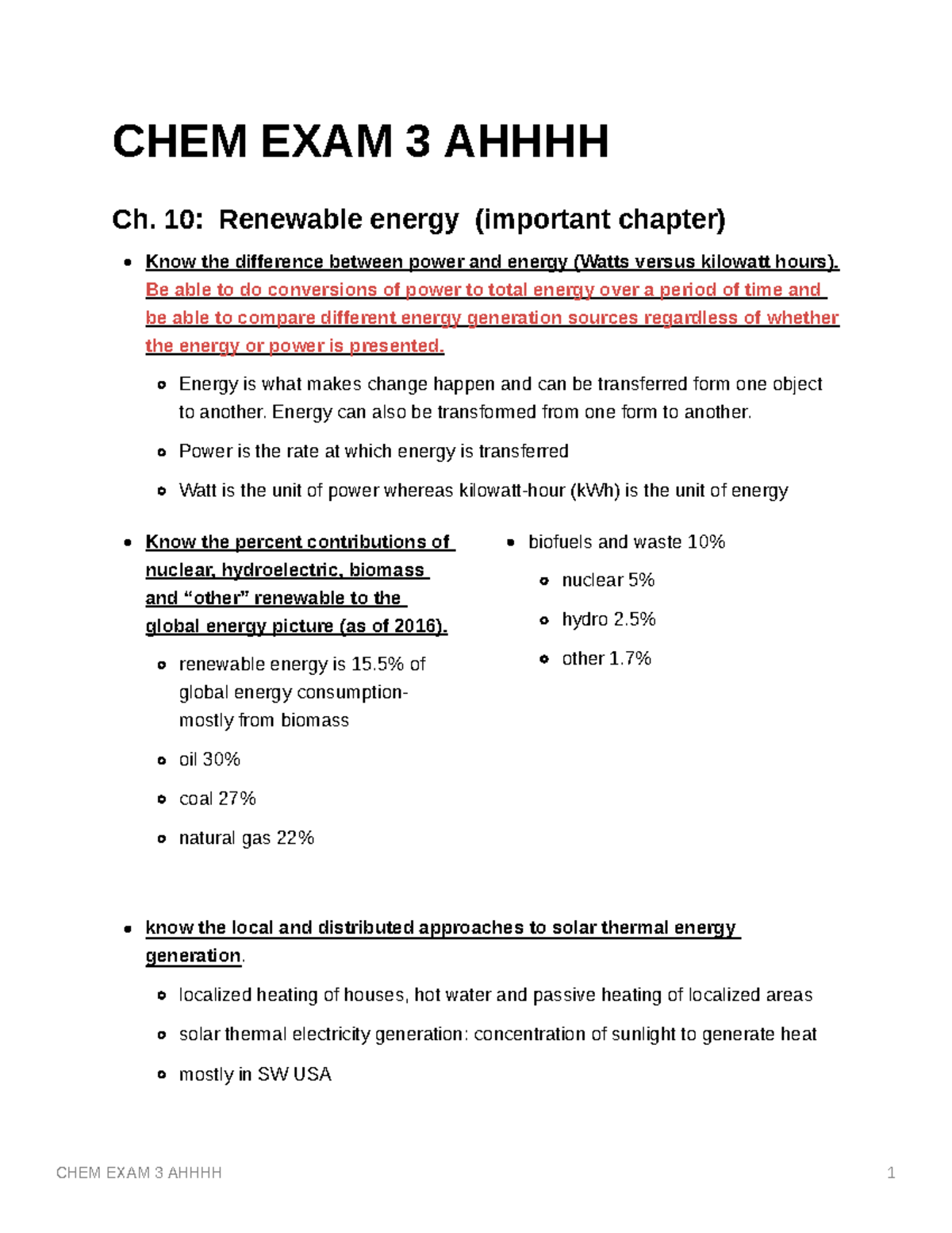 enviro chem exam 3 notes - CHEM EXAM 3 AHHHH Ch. 10: Renewable energy ...