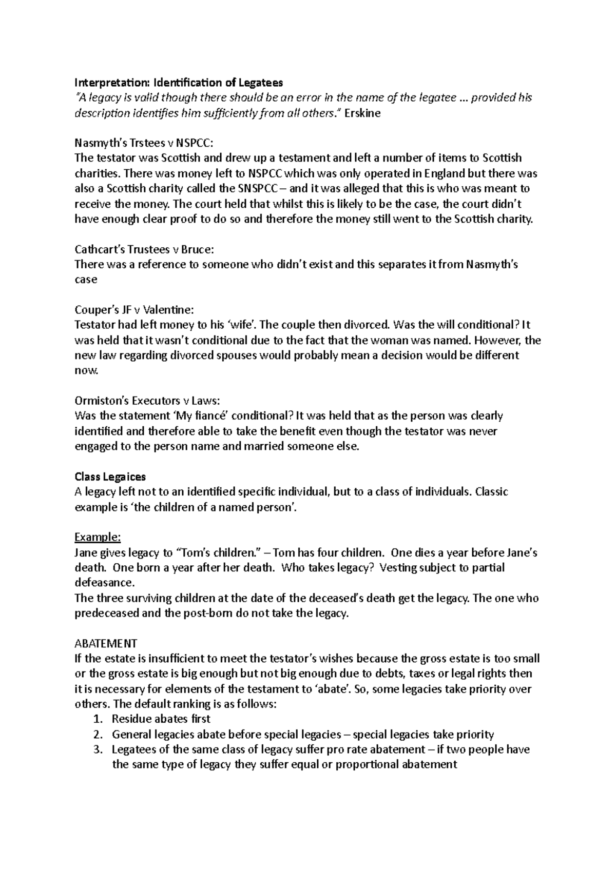 Week 5 - Lecture notes 5 - Interpretation: Identification of Legatees ...