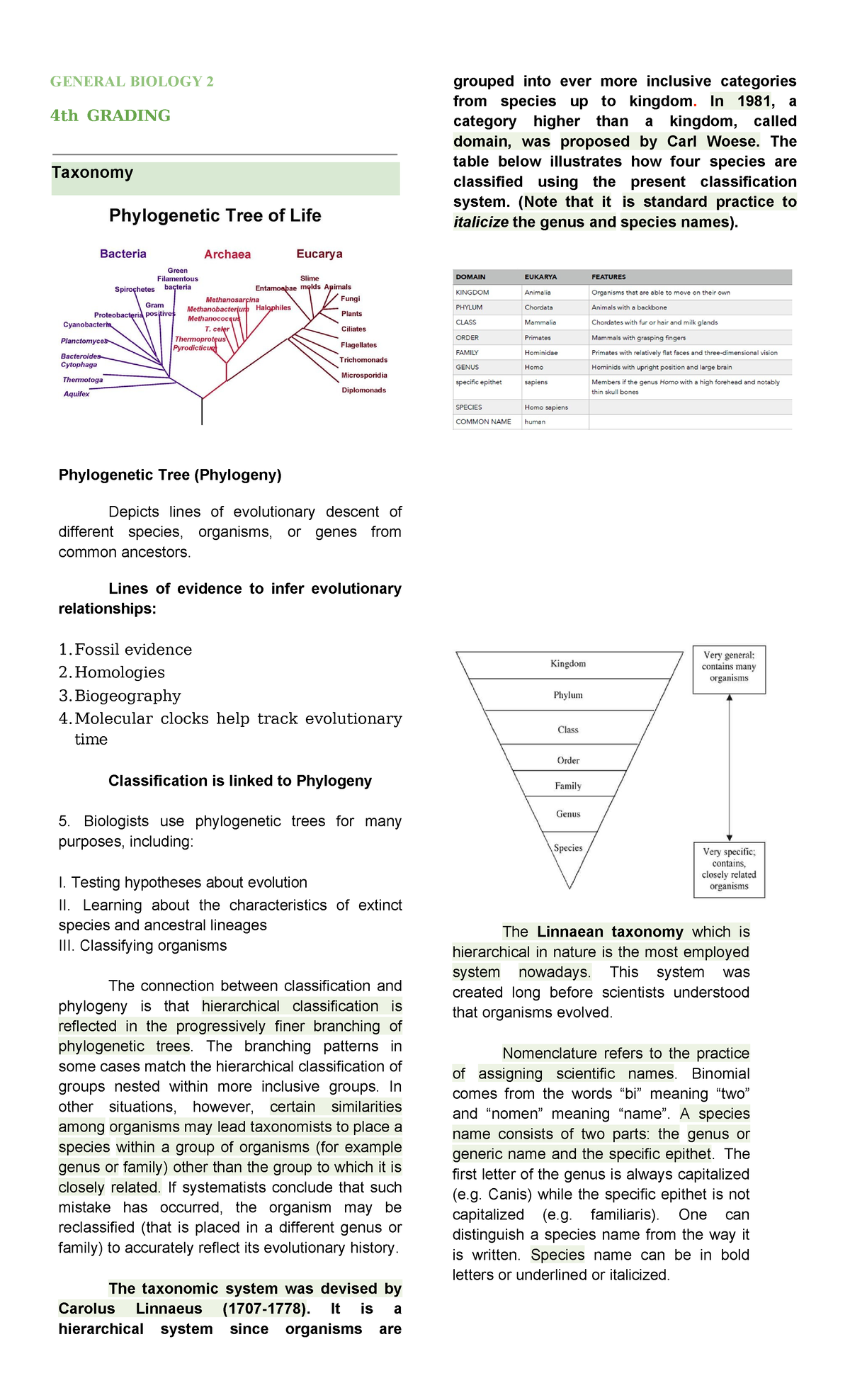 General Biology 2 4th Quarter edited - Taxonomy GENERAL BIOLOGY 2 4th ...