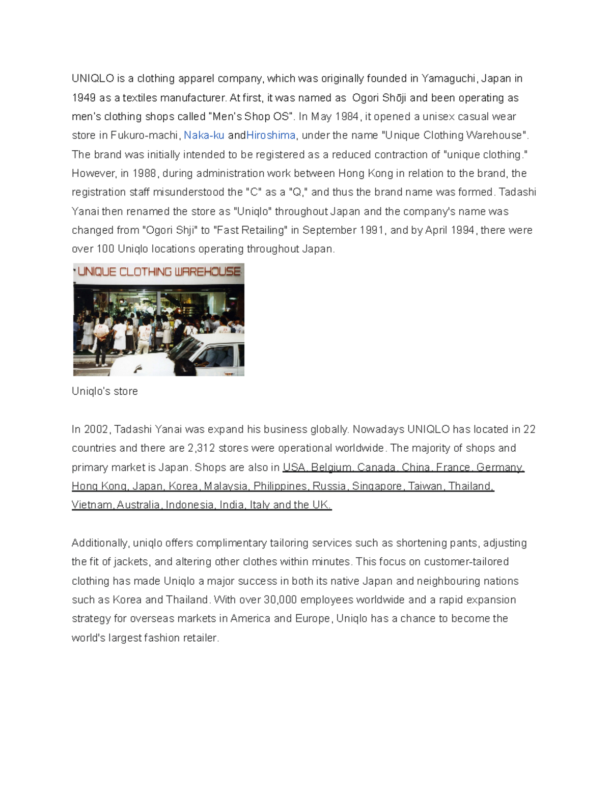 Uniqlo background draft. mgt162 diploma student sem 1. this is for ...