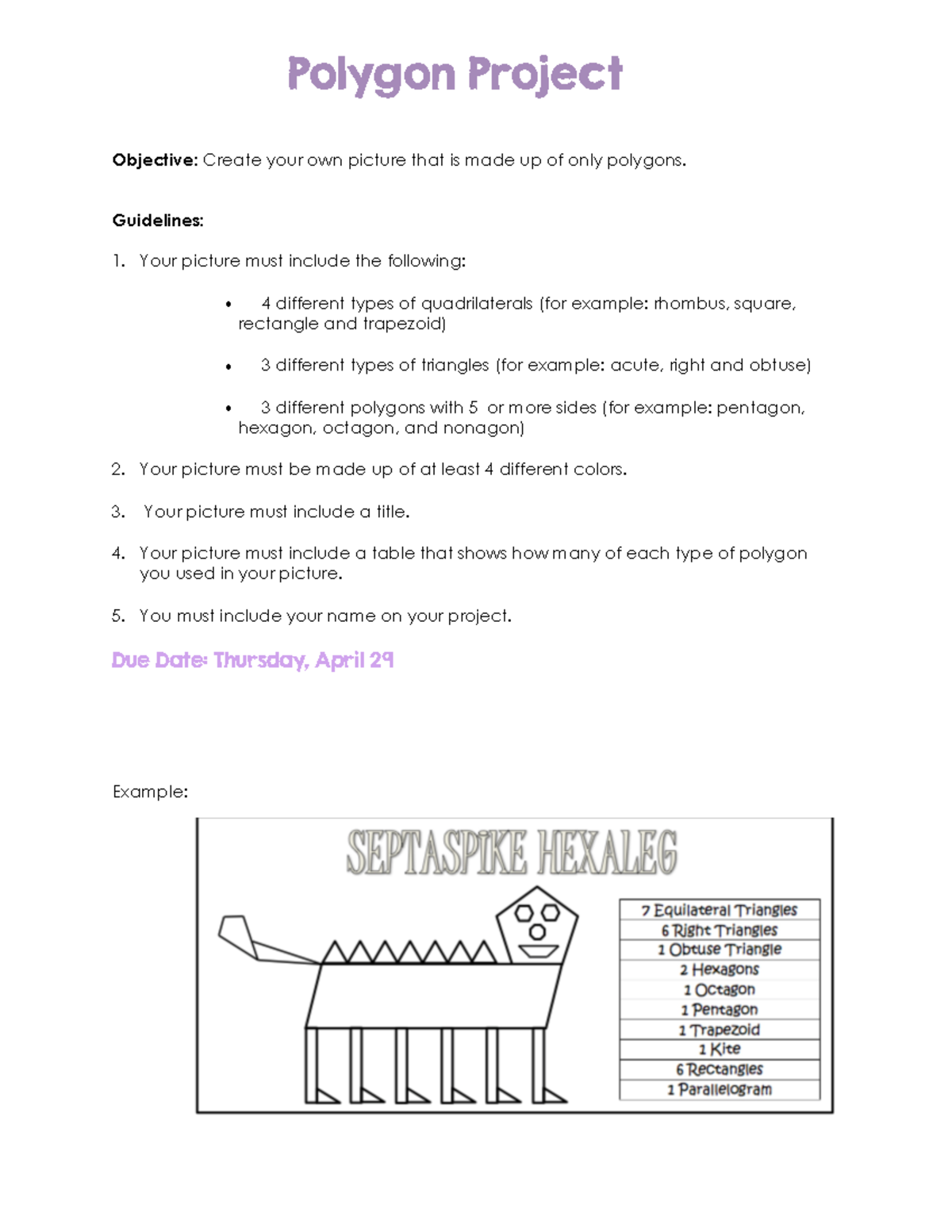 Polygon picture project - Objective : Create your own picture that is ...
