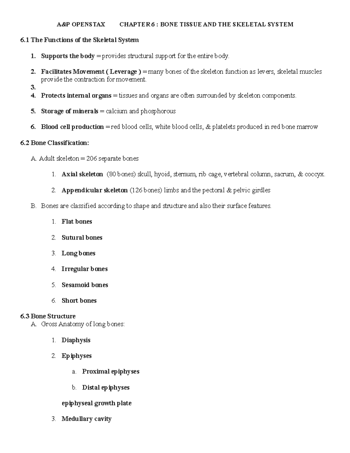 AP1 ch6 outline jun102020 - A&P OPENSTAX CHAPTER 6 : BONE TISSUE AND ...
