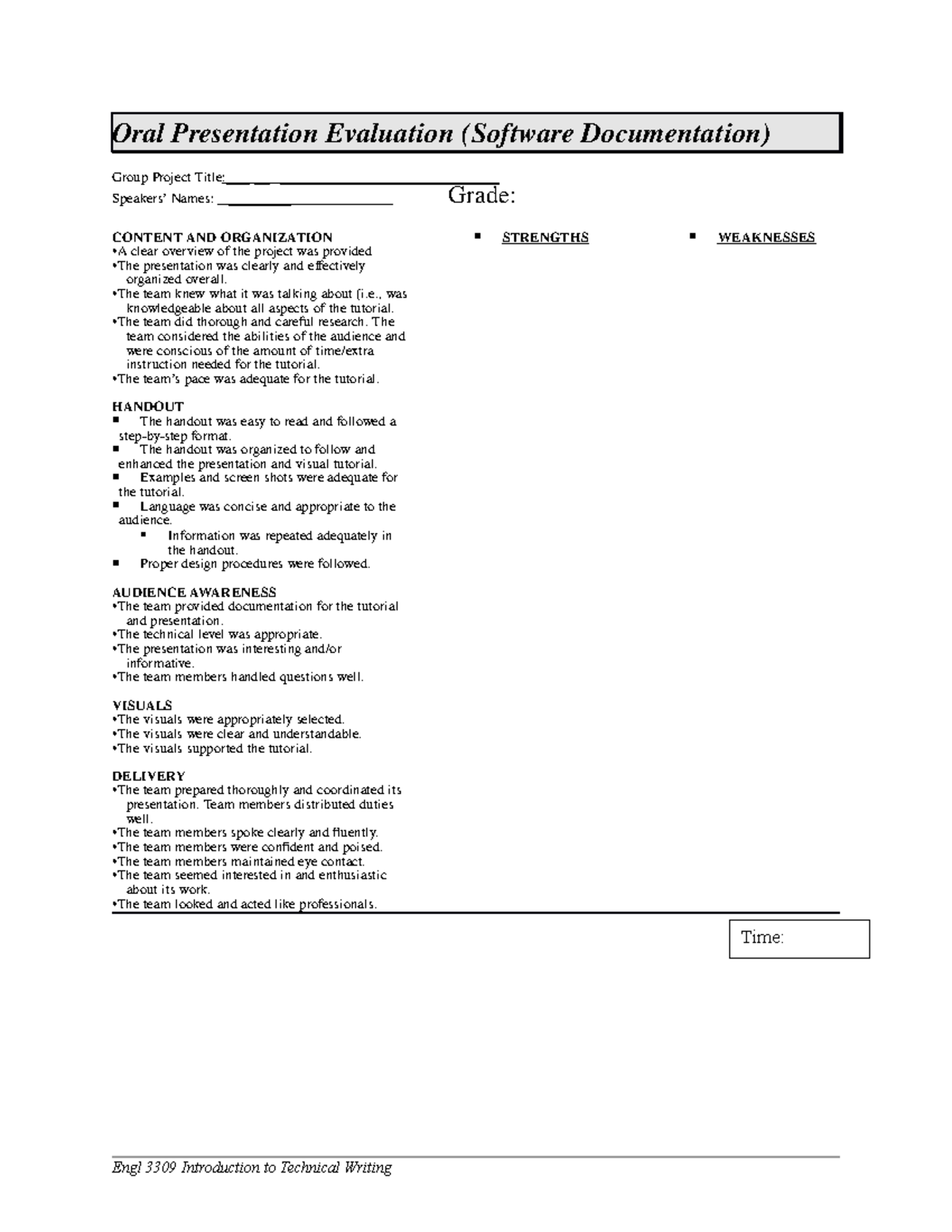 Soft Doc Pres Eval - n/a - Oral Presentation Evaluation (Software ...