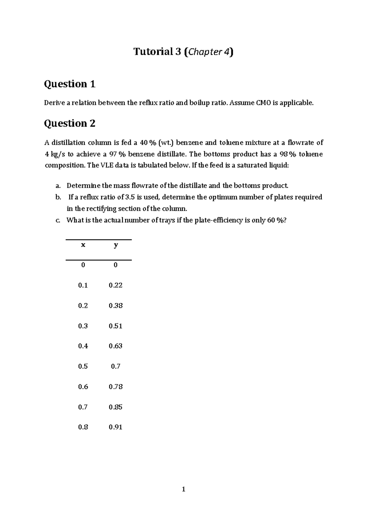 Tutorial 3 chapter 4 2023 - 1 Tutorial 3 (Chapter 4 ) Question 1 Derive a relation between the ...