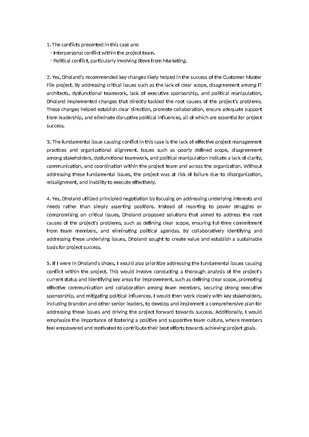 Case study - The conflicts presented in this case are: Interpersonal ...