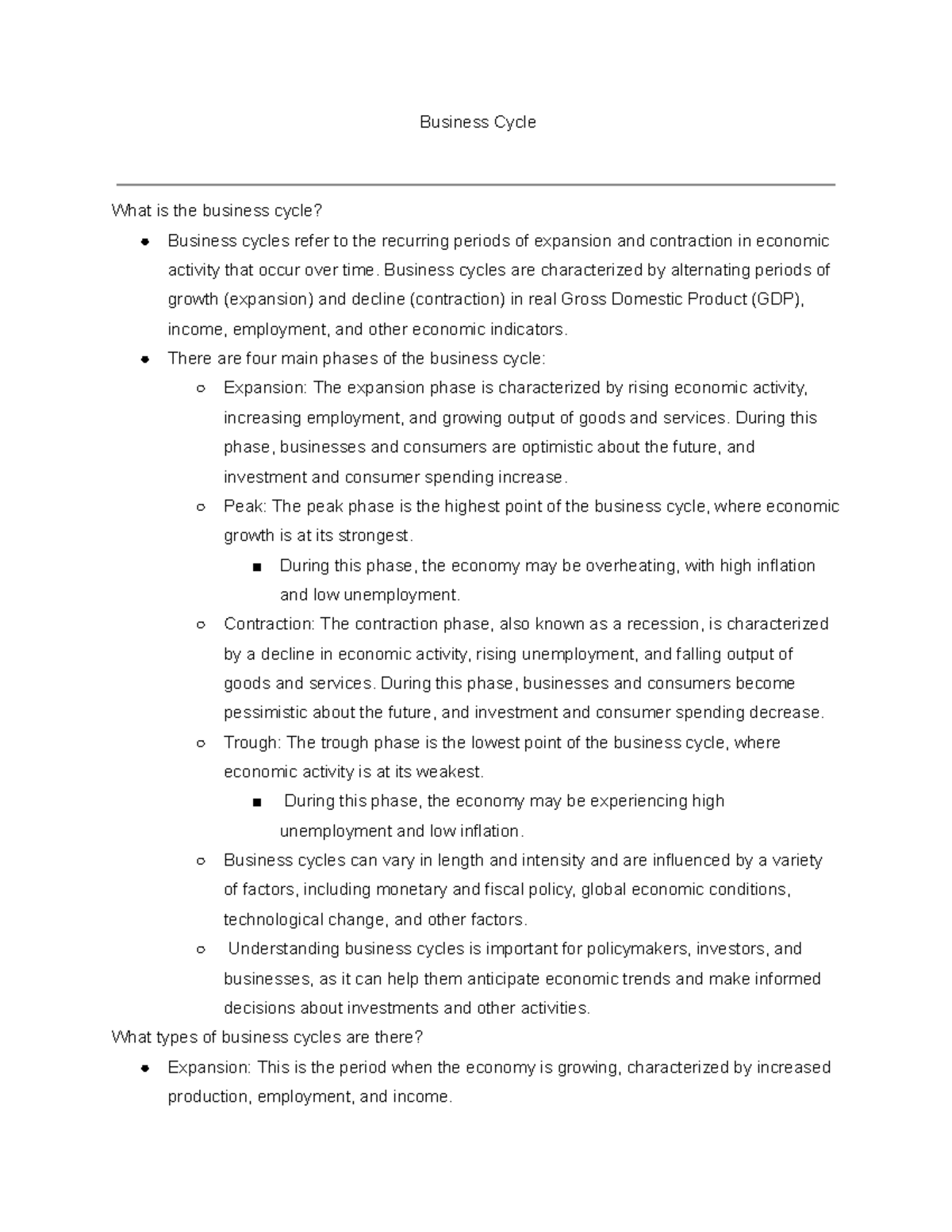 ECO 100 Business Cycle - Business Cycle What is the business cycle ...
