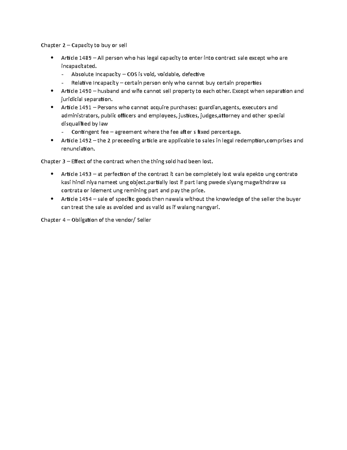 Obligations and Contract - Chapter 2,3 and 4 - Chapter 2 – Capacity to ...